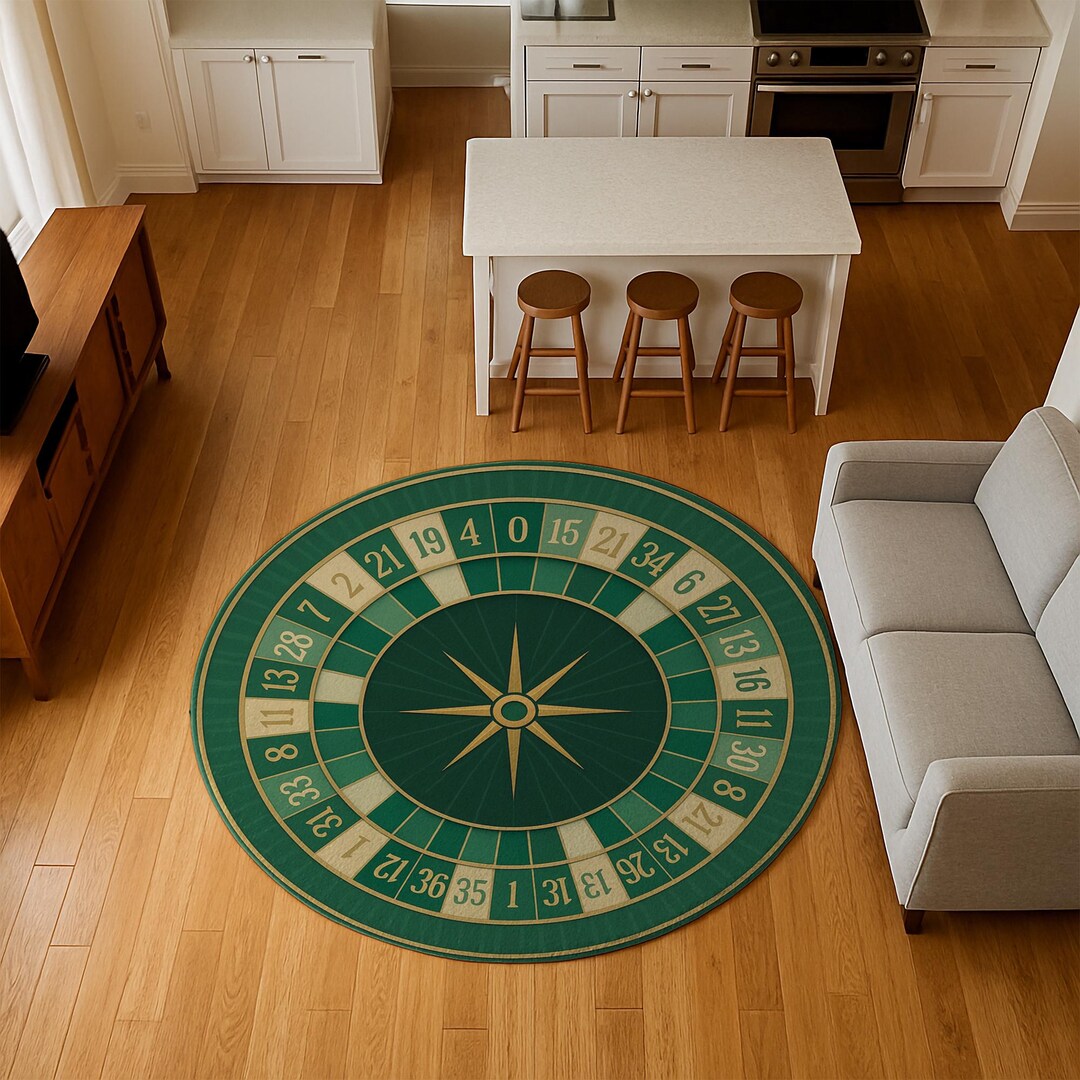 Roulette Wheel Round Rug: Casino Night, Emerald Gold - Etsy