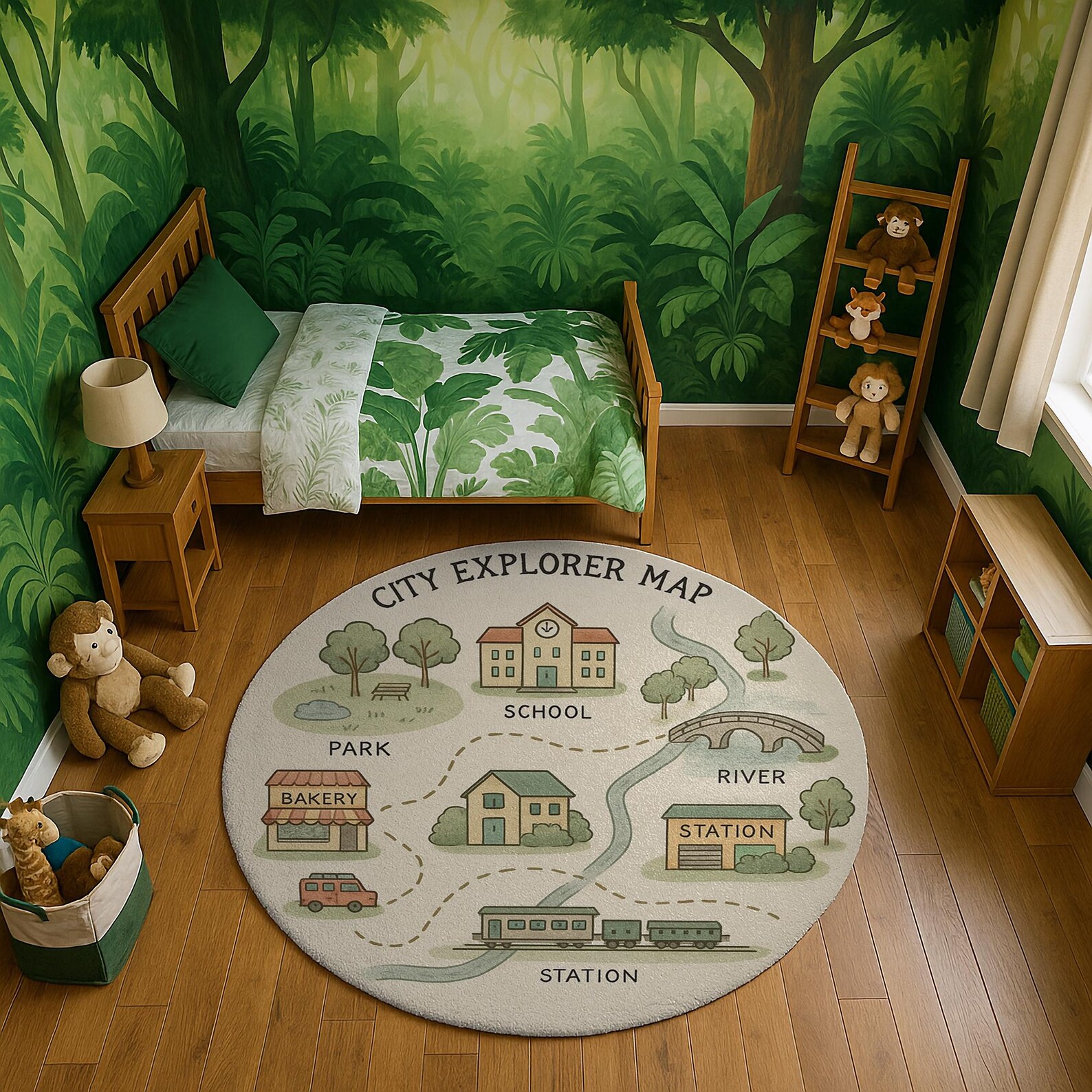 Round City Explorer Map Rug, Washable Urban Play Rug - Etsy