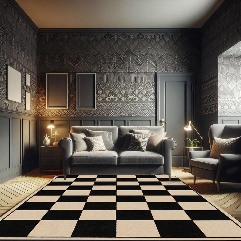 Checkerboard Rug: Black and White Checkered Floor Mat - Etsy