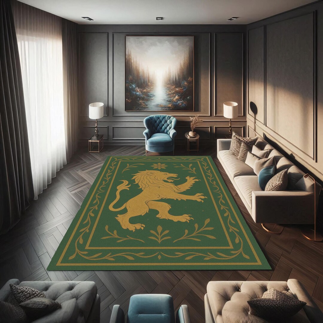 Lion Crest Rug: Medieval Heraldic Green Carpet, Gothic Style - Etsy