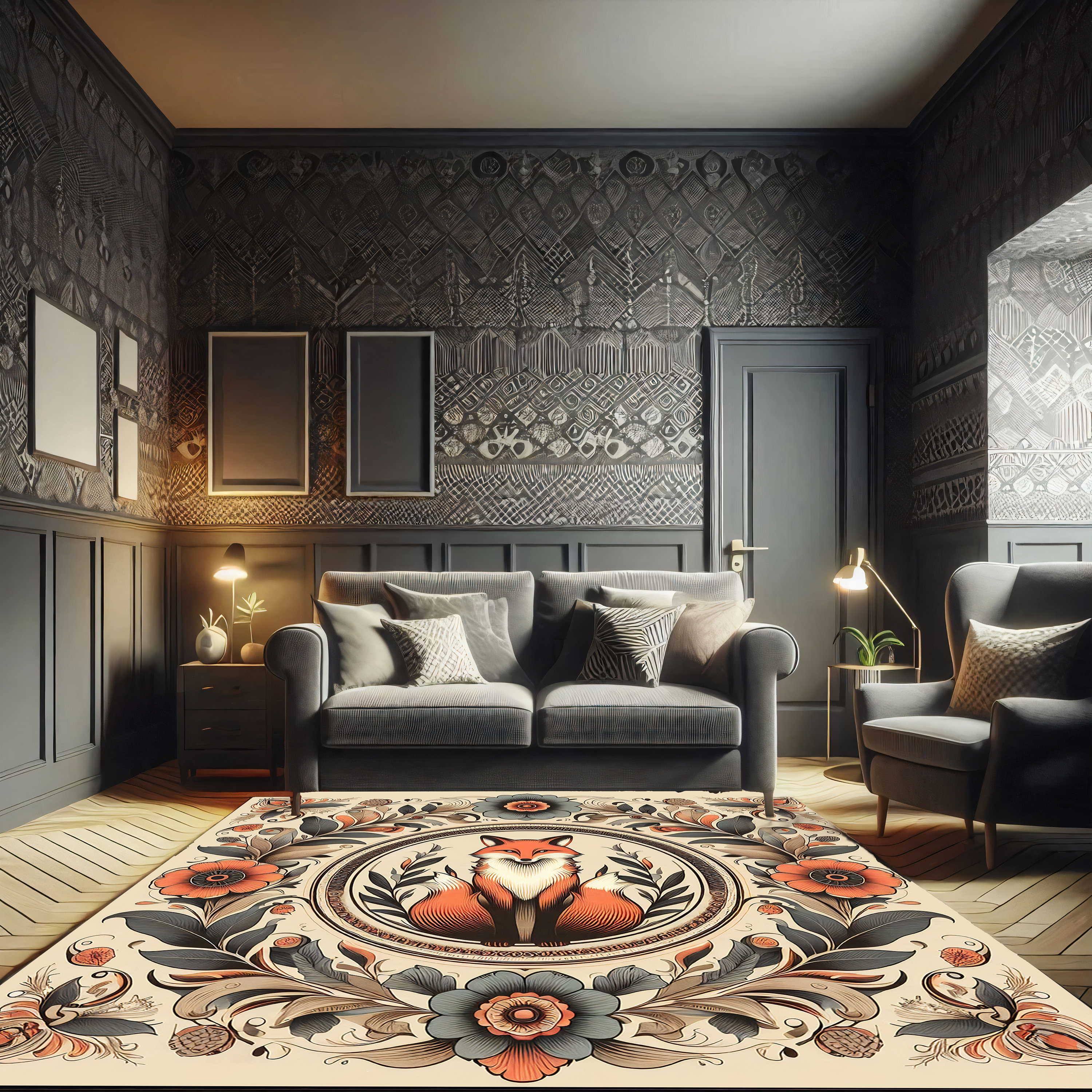 Cute Fox Rug, Foxy Rug, Fox Decor, Fox Pattern Rug, Fox With Flower ...