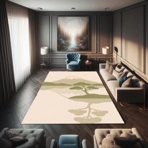 Minimalist Mount Fuji Rug With Japanese Tree Reflection Design, Zen ...