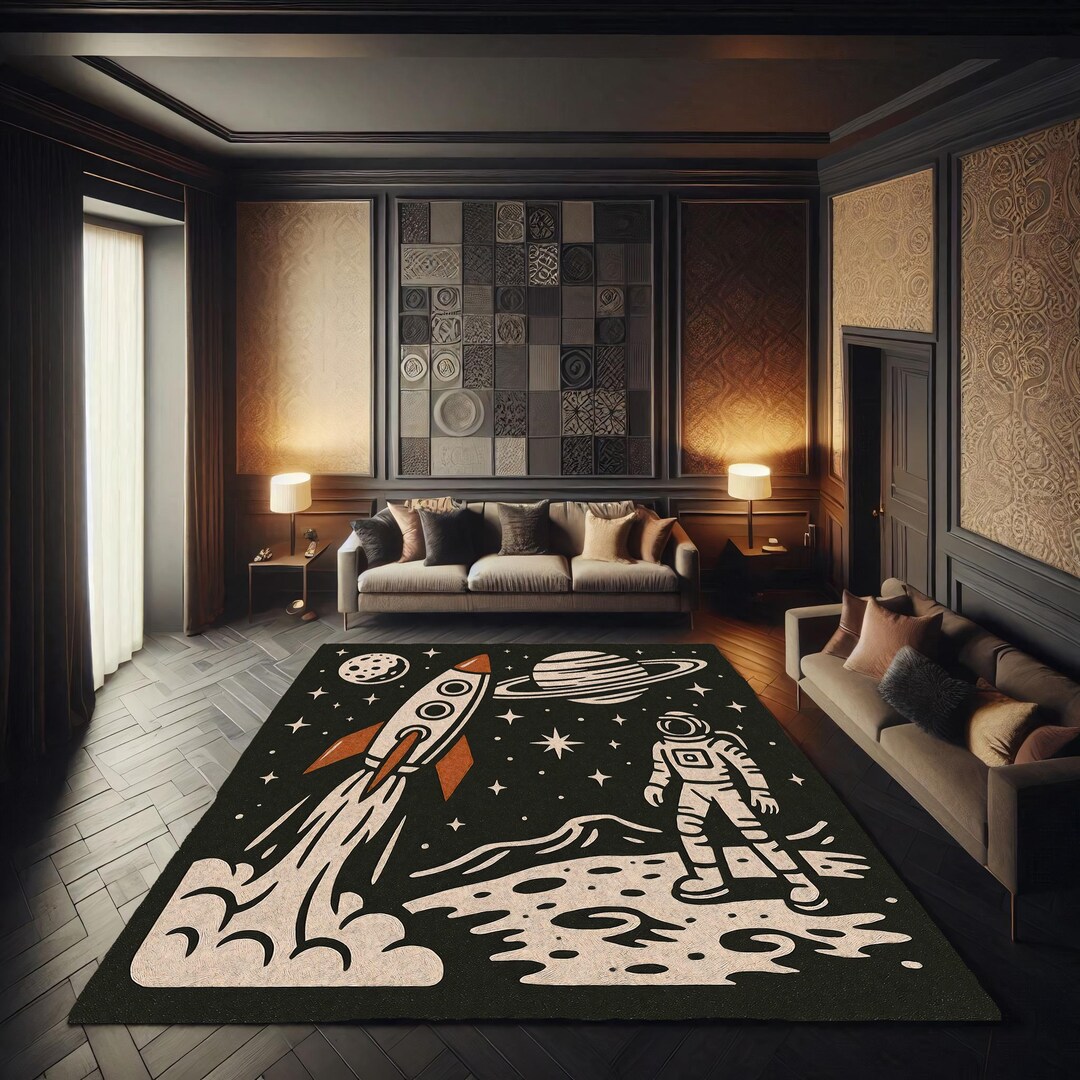 Retro Space Rocket Rug: Sci-fi Kids Room Decor - Etsy