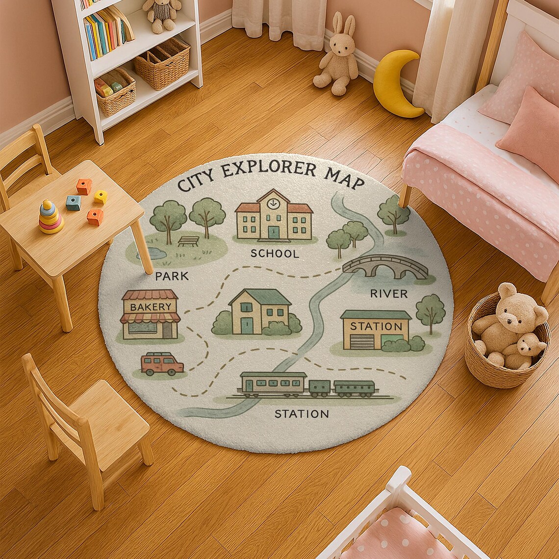 Round City Explorer Map Rug, Washable Urban Play Rug - Etsy