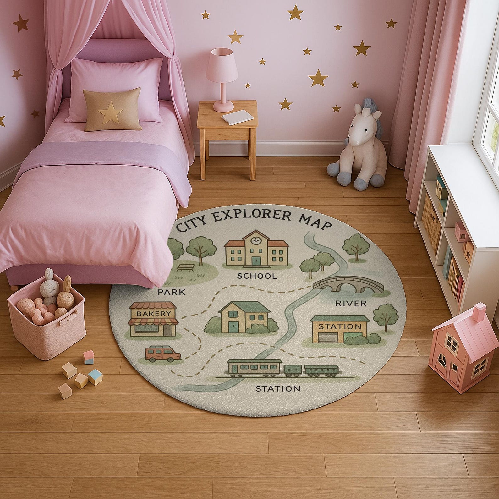 Round City Explorer Map Rug, Washable Urban Play Rug - Etsy