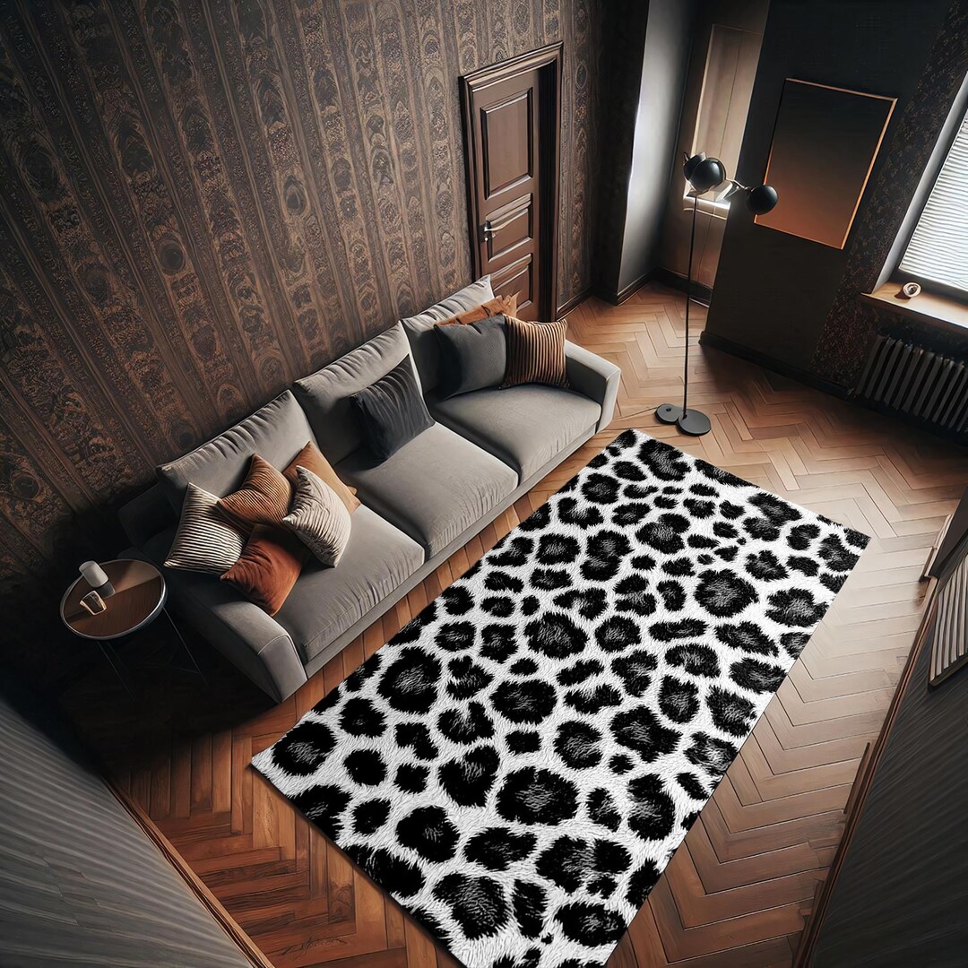 Leopard Print Rug | Black White Animal Pattern Rug - Etsy