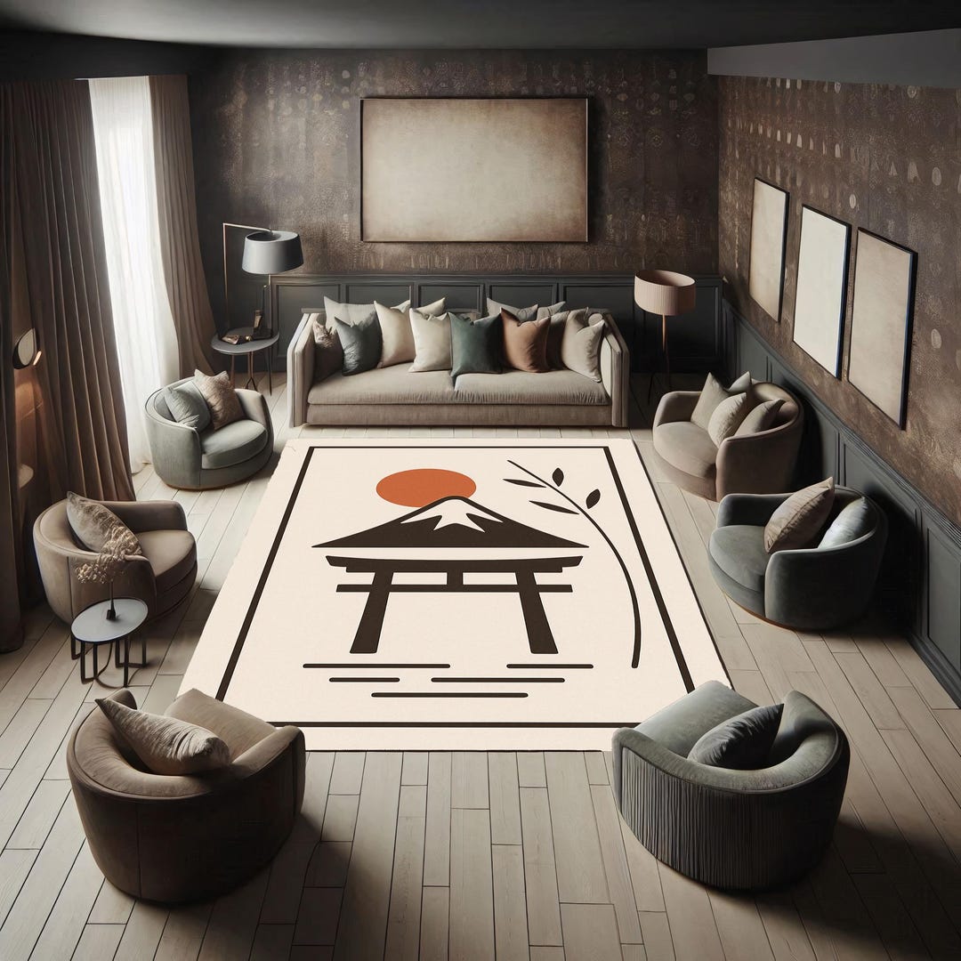 Japanese Torii Rug: Mount Fuji, Red Sun, Zen Japandi Decor - Etsy