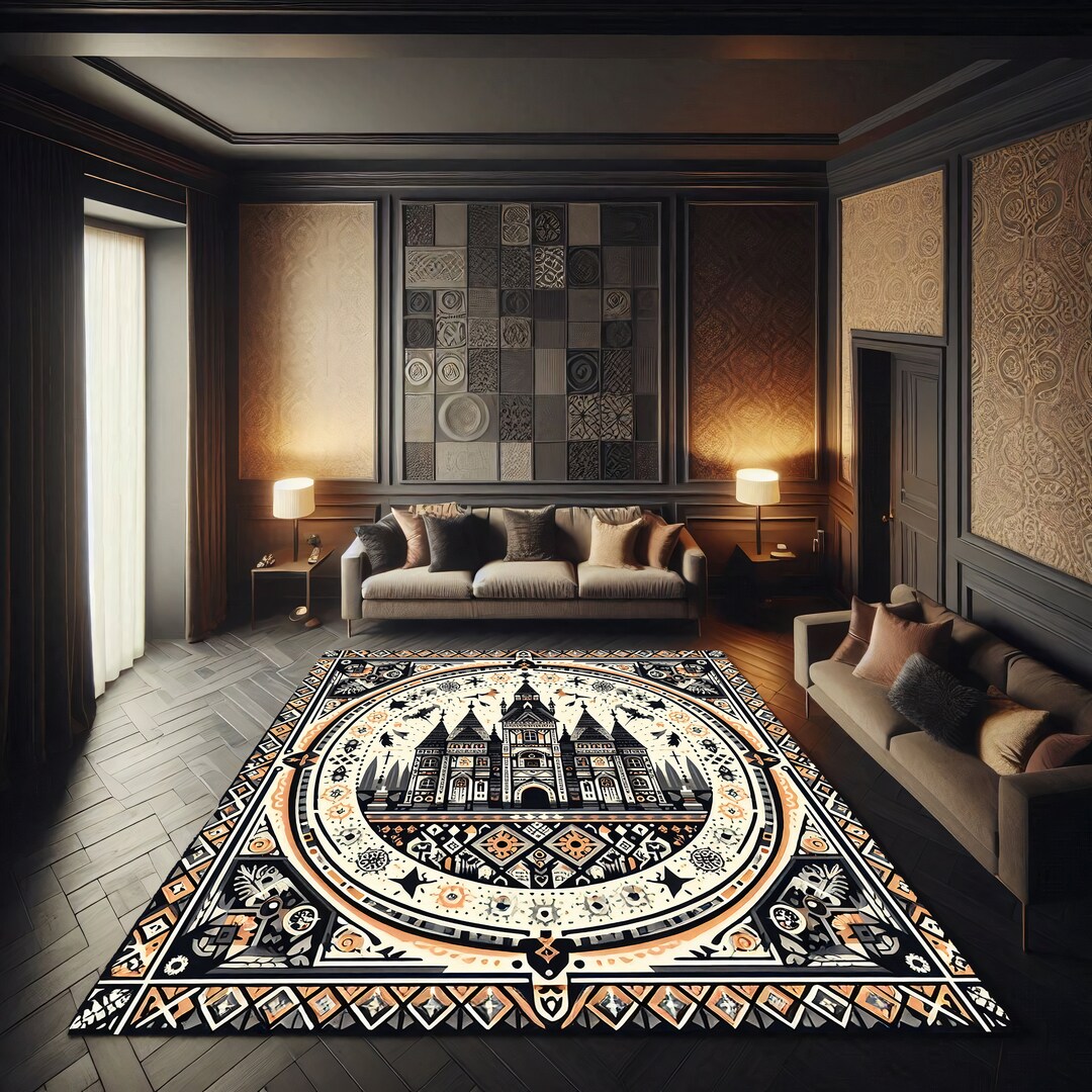 Gothic Castle Art Rug: Medieval Fortress, Bat & Raven Design - Etsy