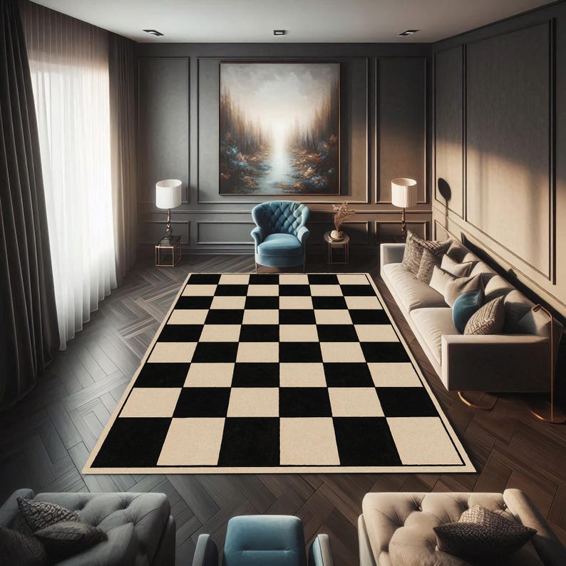 Checkerboard Rug: Black and White Checkered Floor Mat - Etsy