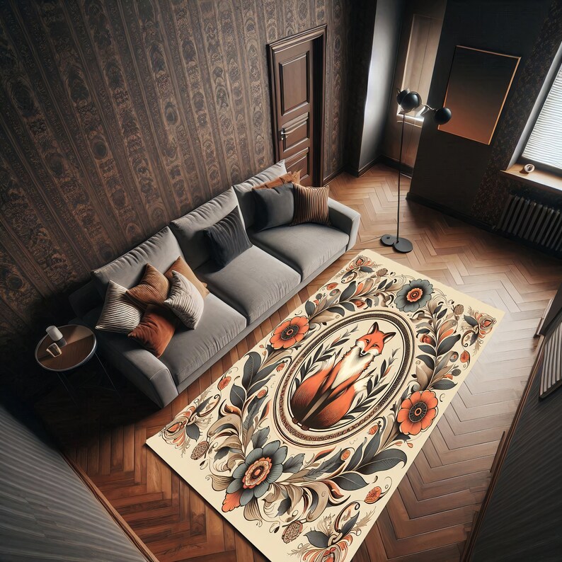 Cute Fox Rug, Foxy Rug, Fox Decor, Fox Pattern Rug, Fox With Flower ...