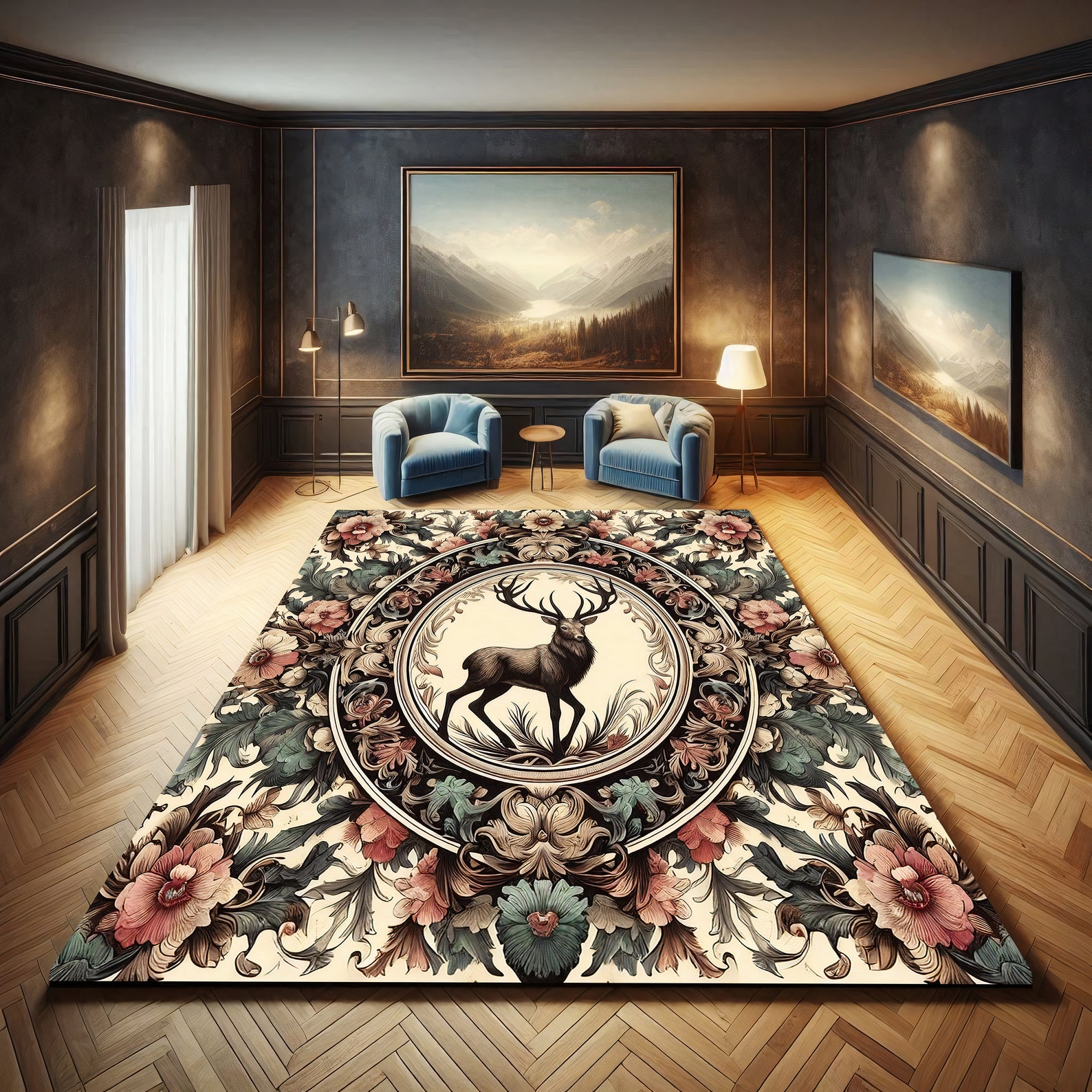 Deer Rug, Forest Decor Rug, Nature Rug, Fall Color Rug, Animal Pattern ...