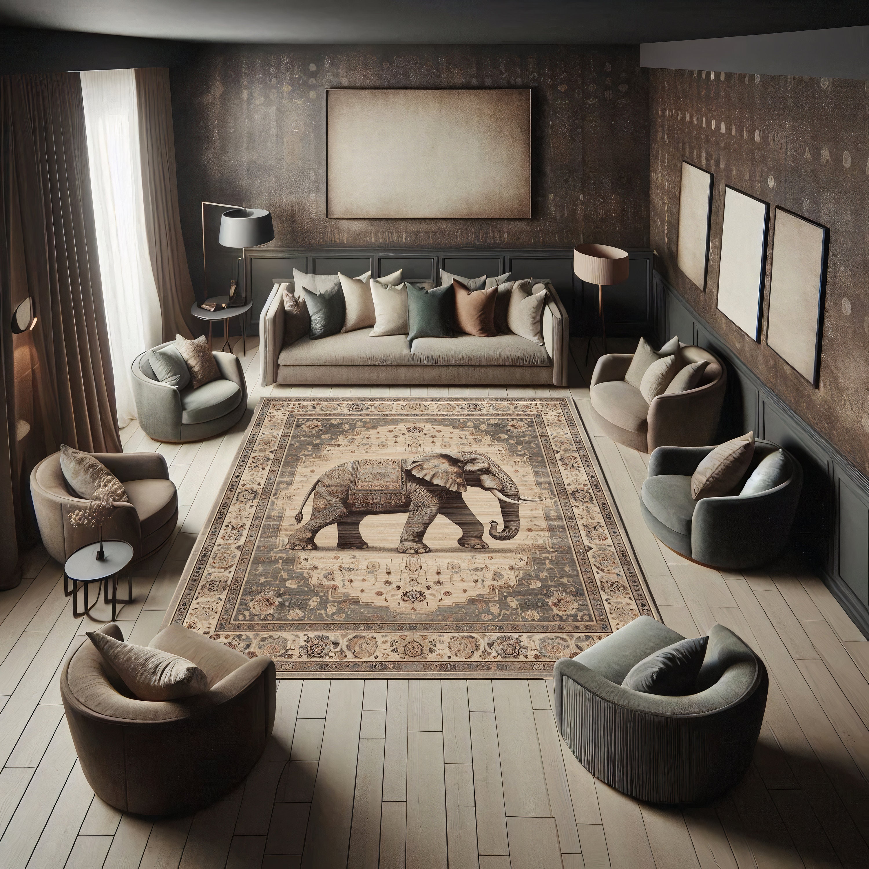 Elephant Rug, Tumbled Look Rug, Primitive Rug, Elephant Pattern ...