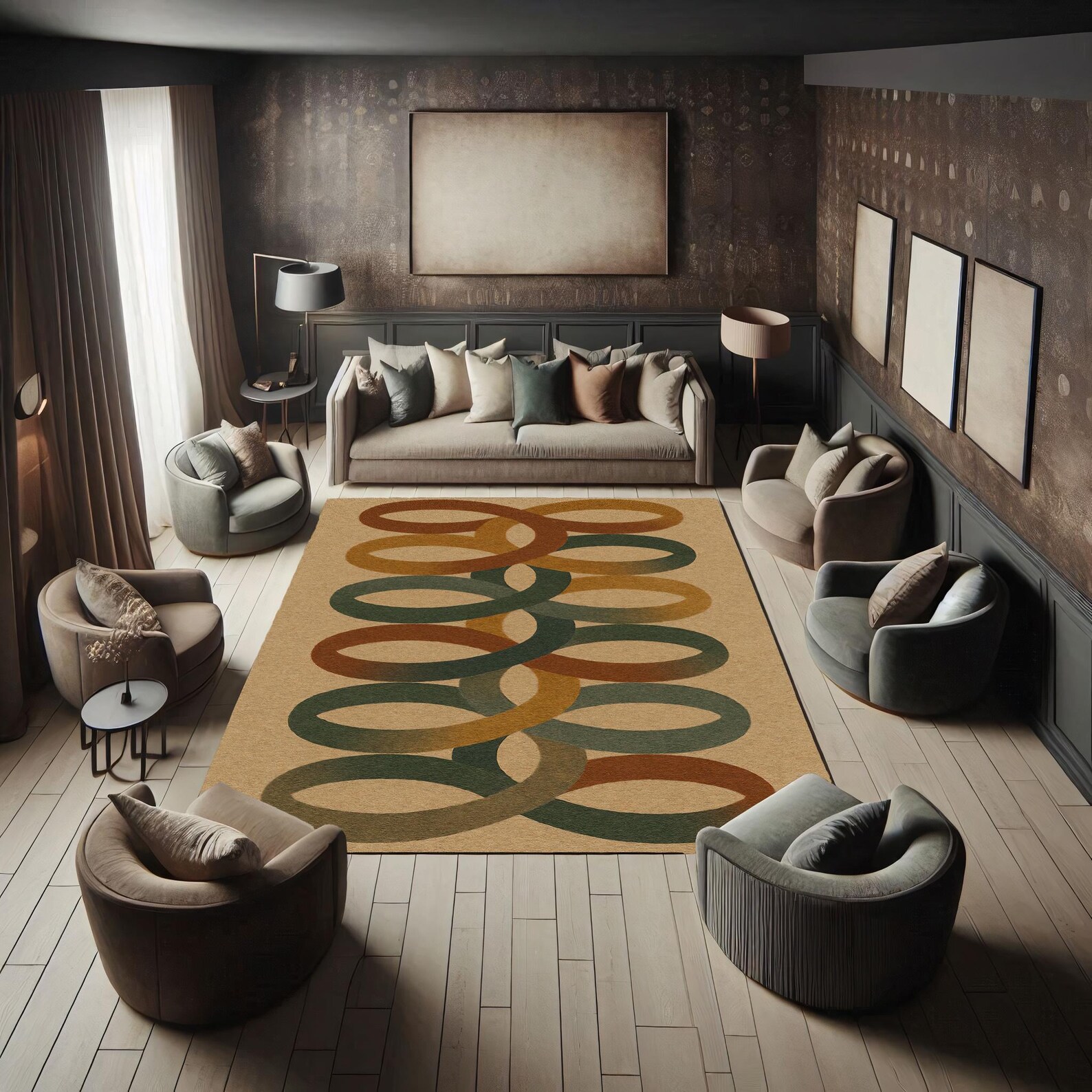 Retro Modern Loop Rug, Mid Century Style Geometric Carpet, Earth Tone ...