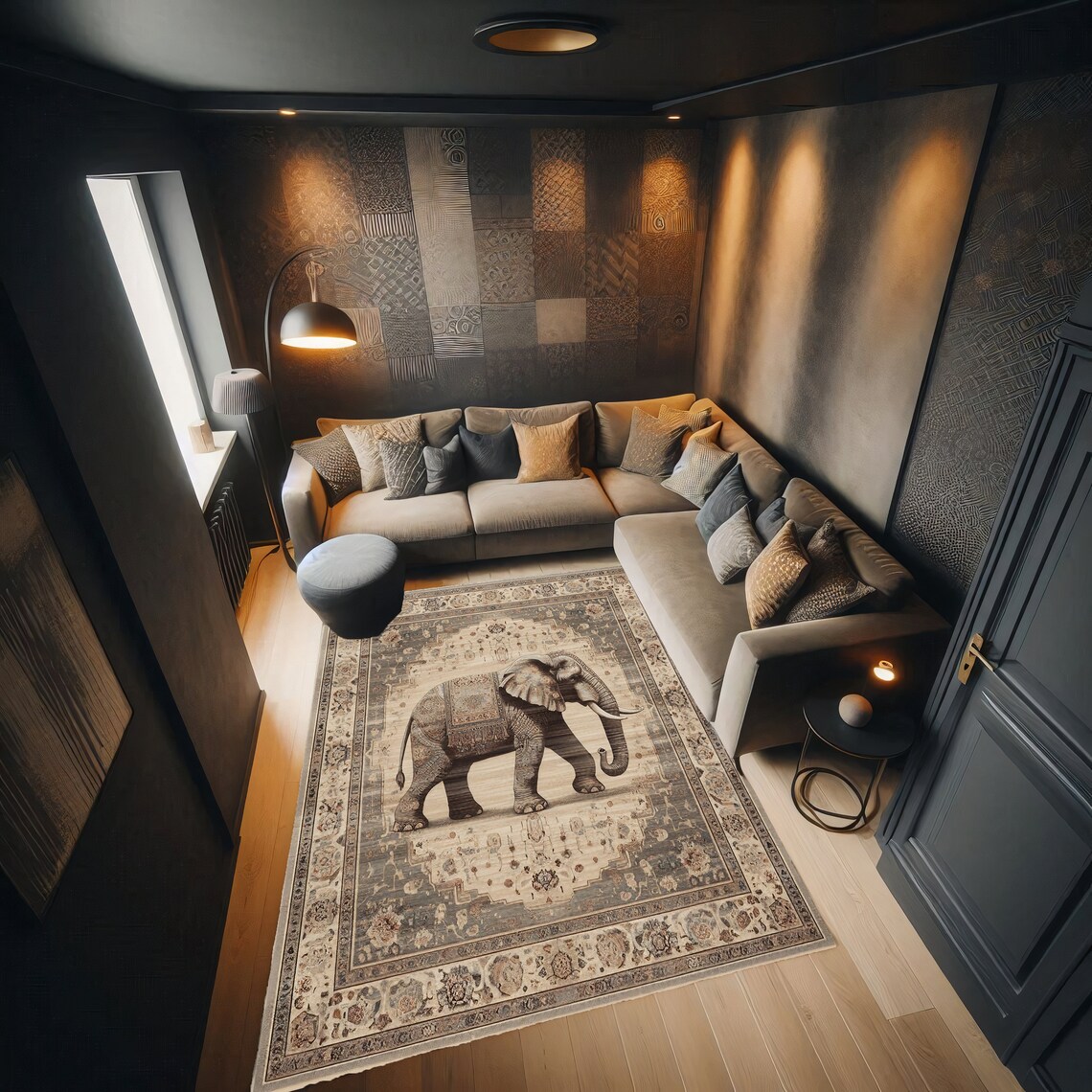 Elephant Rug, Tumbled Look Rug, Primitive Rug, Elephant Pattern ...