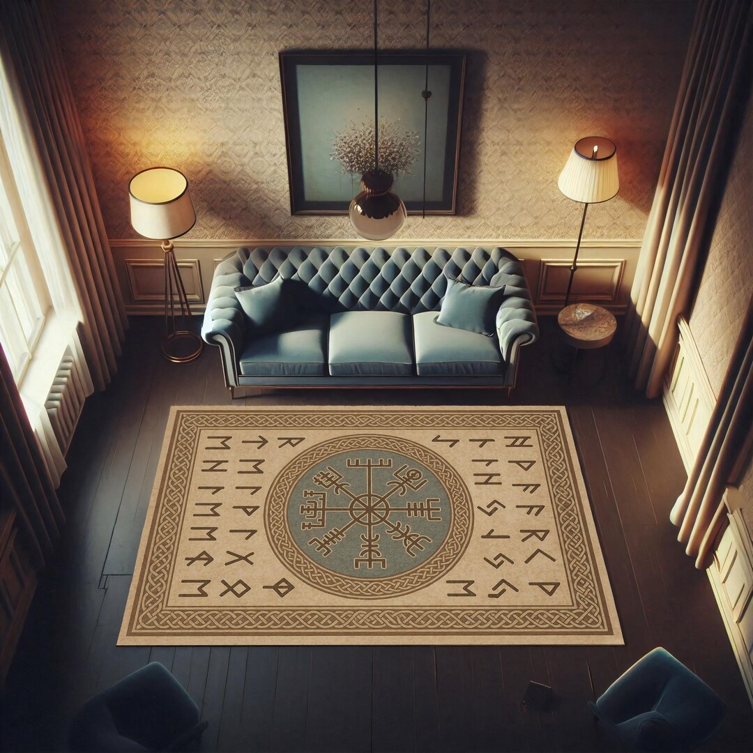 Viking Rune Compass Rug, Nordic Vegvisir Symbol Rug, Celtic Knot ...