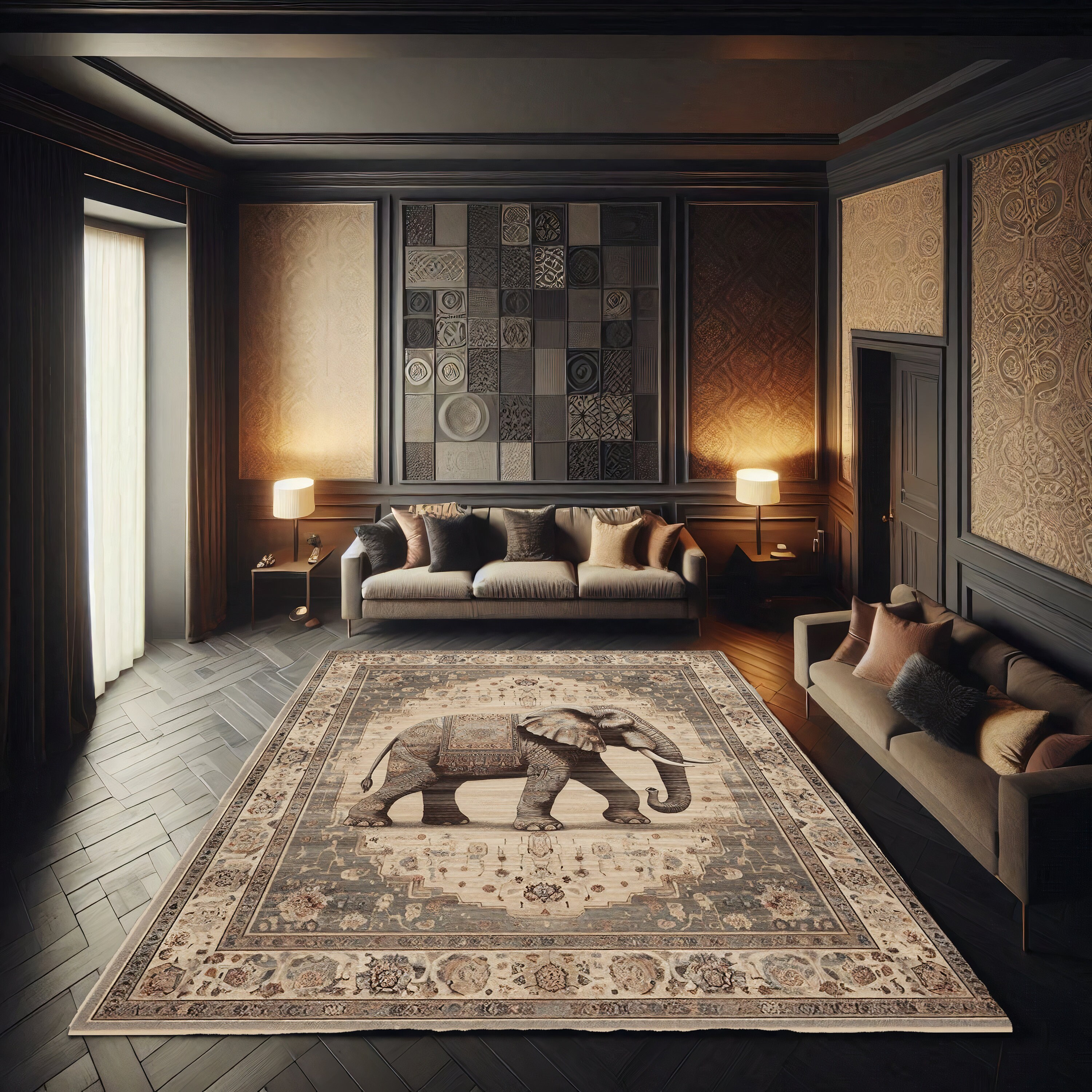 Elephant Rug, Tumbled Look Rug, Primitive Rug, Elephant Pattern ...