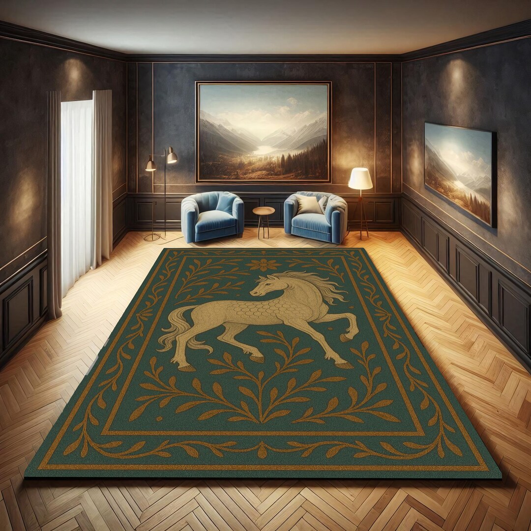 Mythic Horse Rug With Floral Border Details for Elegant Nature ...