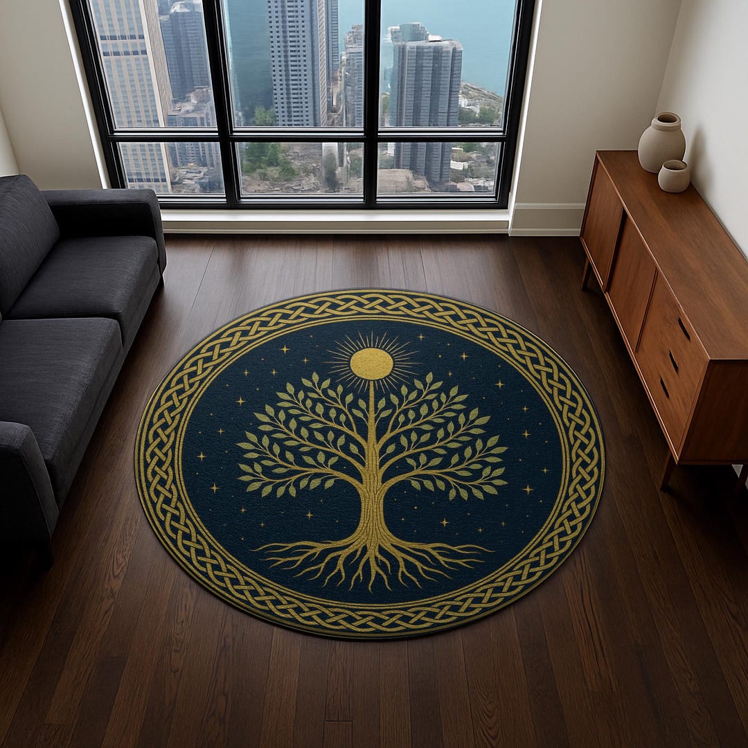 Celtic Tree of Life Round Rug: Gold Knot Border, Midnight Navy - Etsy