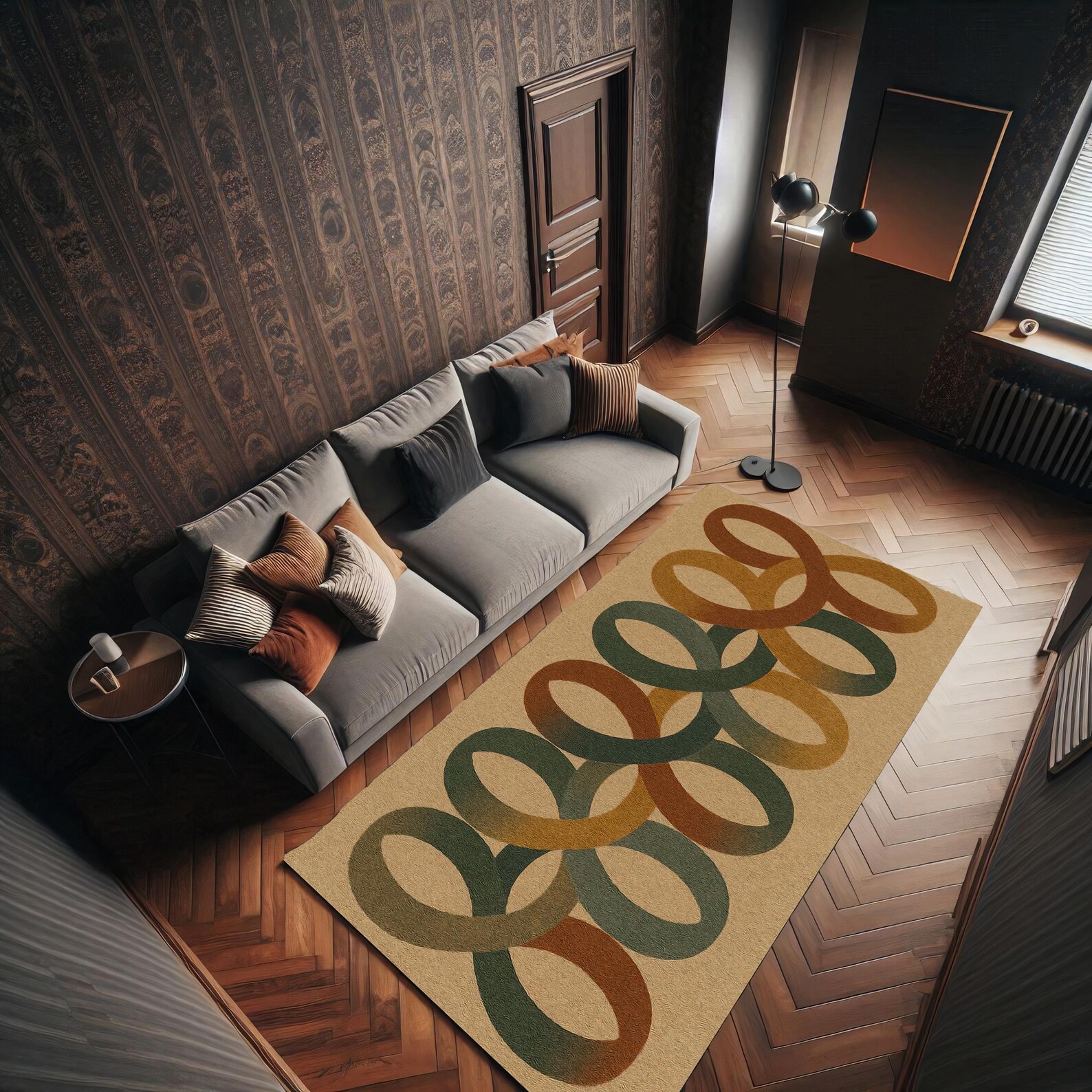 Retro Modern Loop Rug, Mid Century Style Geometric Carpet, Earth Tone ...