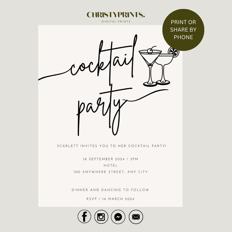 EDITABLE Cocktail Invitation, Event Invite, Party Invitation, Event ...