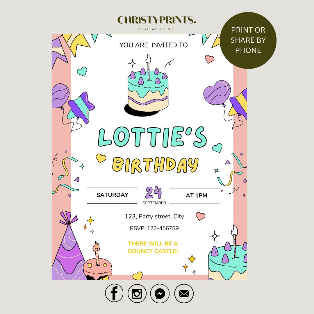 EDITABLE Birthday Party Invitation, Event Invite, PDF Digital Invite ...