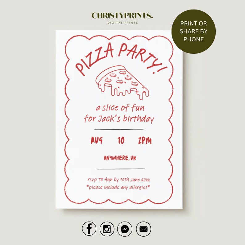 EDITABLE Pizza Party Invitation, Event Invite, PDF Digital Invite ...