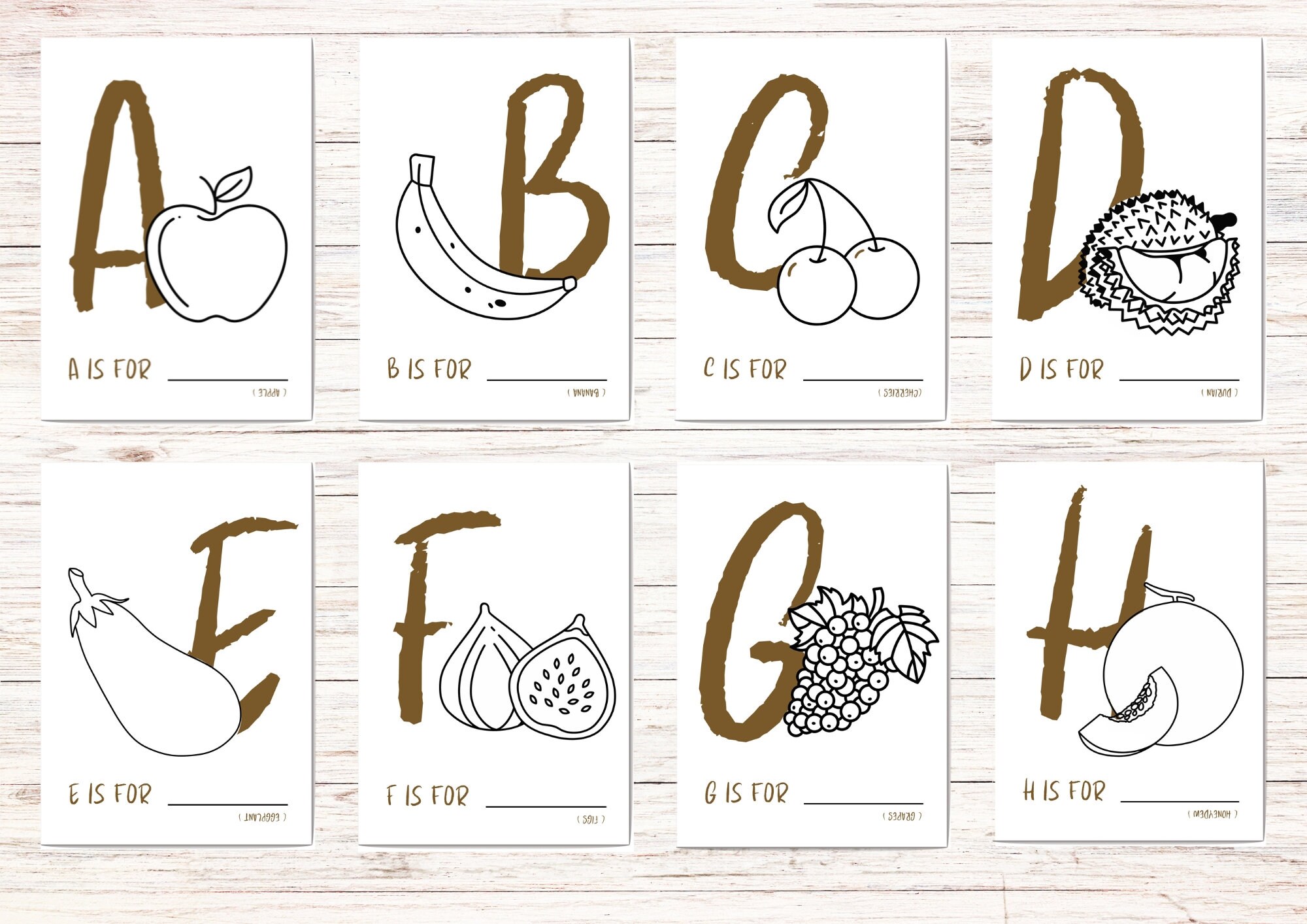 ABC Fruits Coloring Pages / A-Z Game Template for Kids / Fruits ...