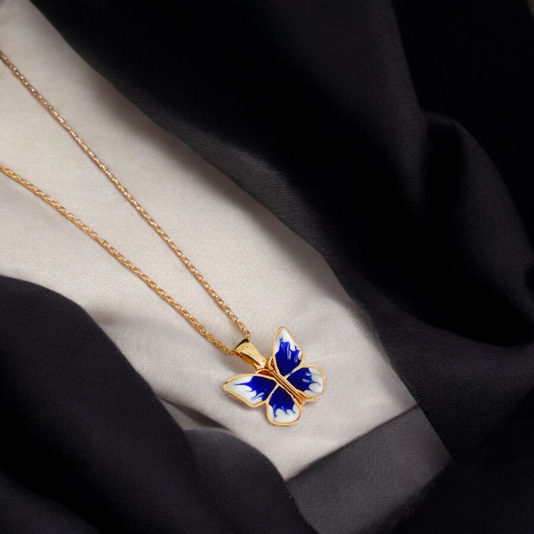 Customize Blue Butterfly Necklace, Custom Butterfly Jewelry, Secret ...