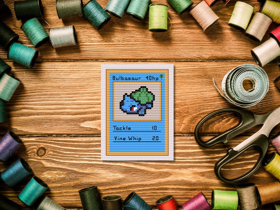 Cross Stitch Bulbasaur Pokémon Character, Beginner Embroidery Pattern ...
