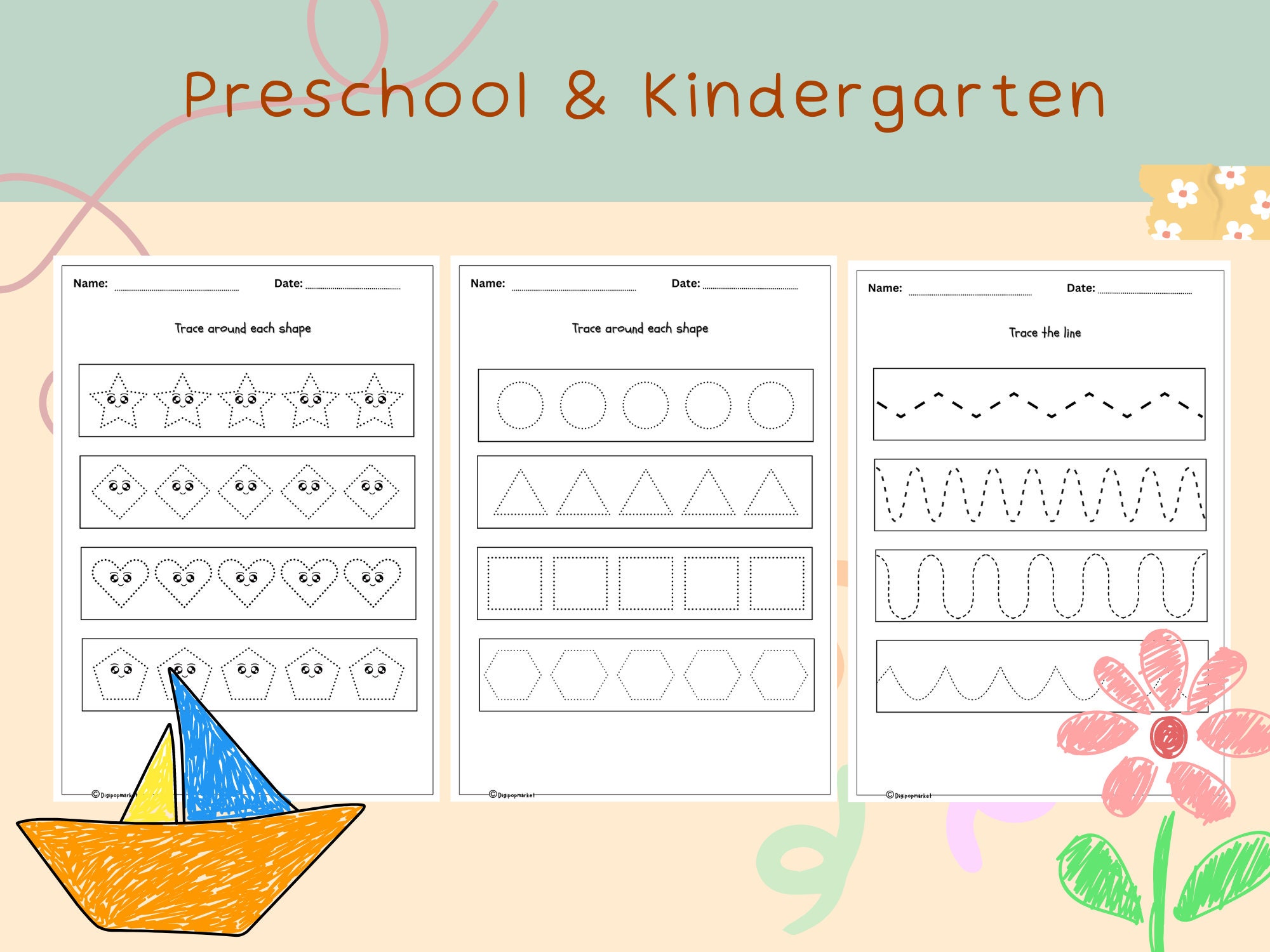 100+ Printable Tracing Fun Worksheets for Preschooler, Kindergarten ...