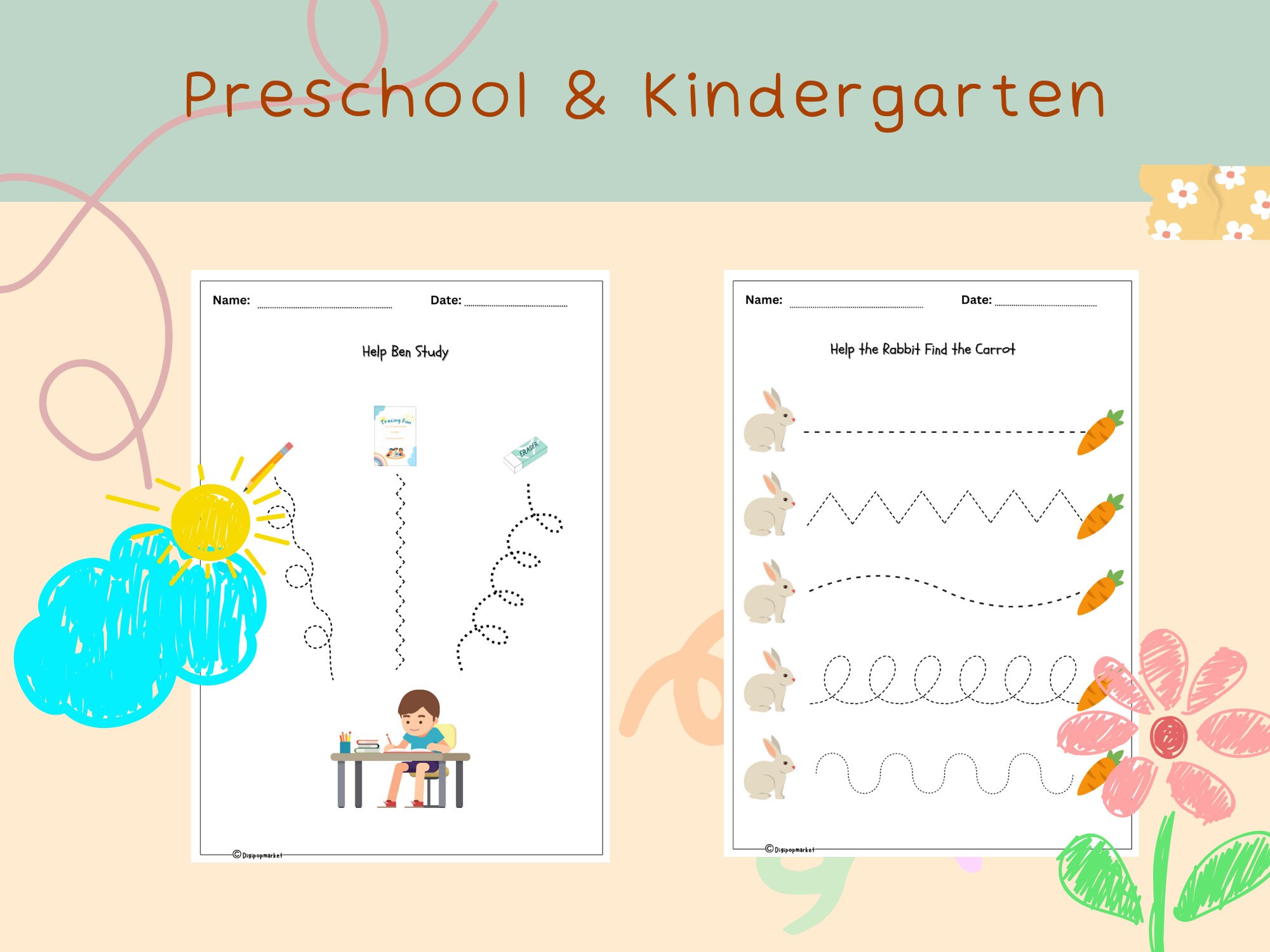 100+ Printable Tracing Fun Worksheets for Preschooler, Kindergarten ...