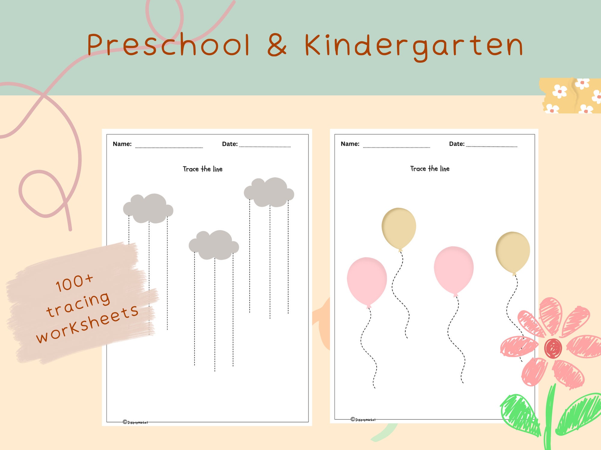 100+ Printable Tracing Fun Worksheets for Preschooler, Kindergarten ...