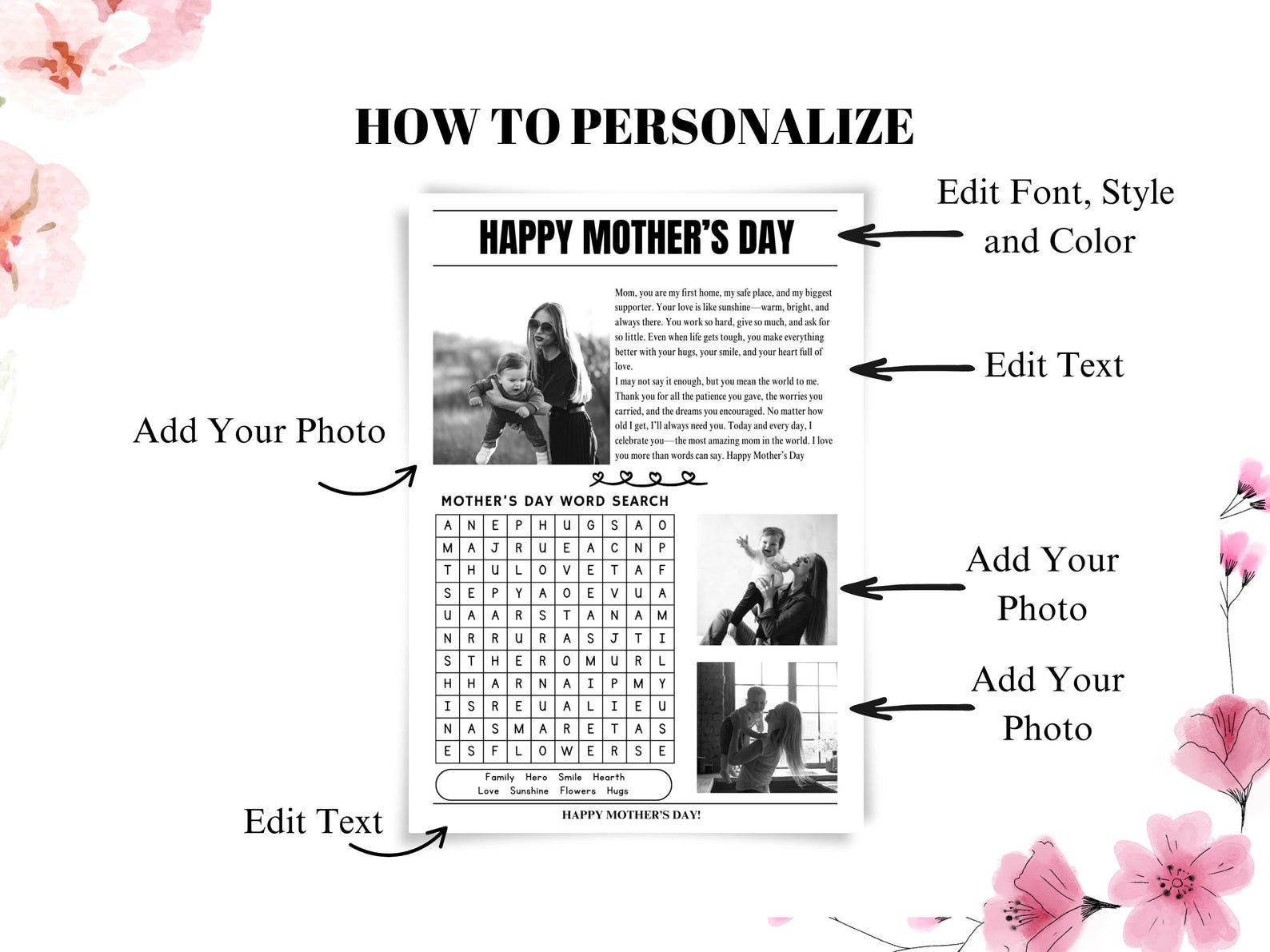 Editable Mothers Day Newspaper Template Mothers Day Printable Newspaper ...