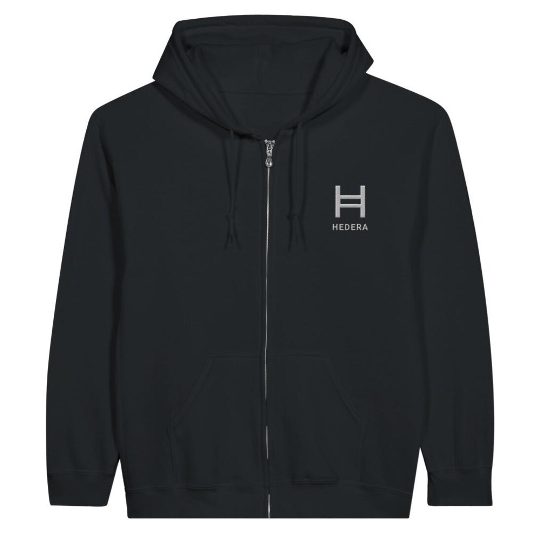 Hedera HBAR Zip Hoodie With White Logo Embroidery, Hedera Hbar Hasgraph ...