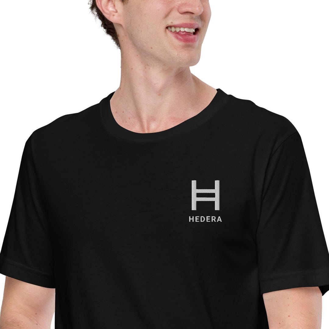 Embroidered Hedera HBAR T-shirt, White Logo Embroidery, Black & Navy ...