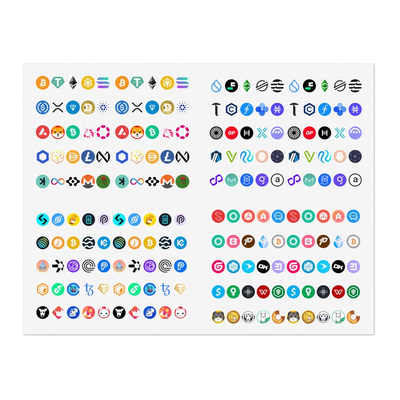Crypto Currency Sticker Sheets - 200 Stickers, Cryptocurrency Decals ...