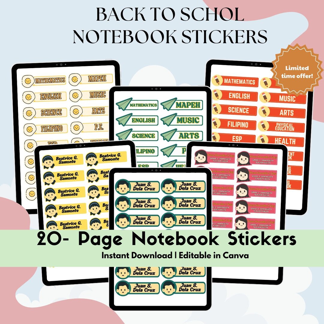 Notebook Name and Subject Tag Template Canva Editable Back to School ...
