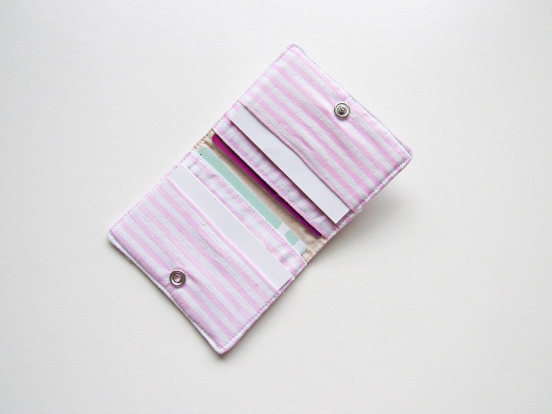 Pink Striped Cotton Card Holder Wallet, Slim Fabric Card Case - Etsy
