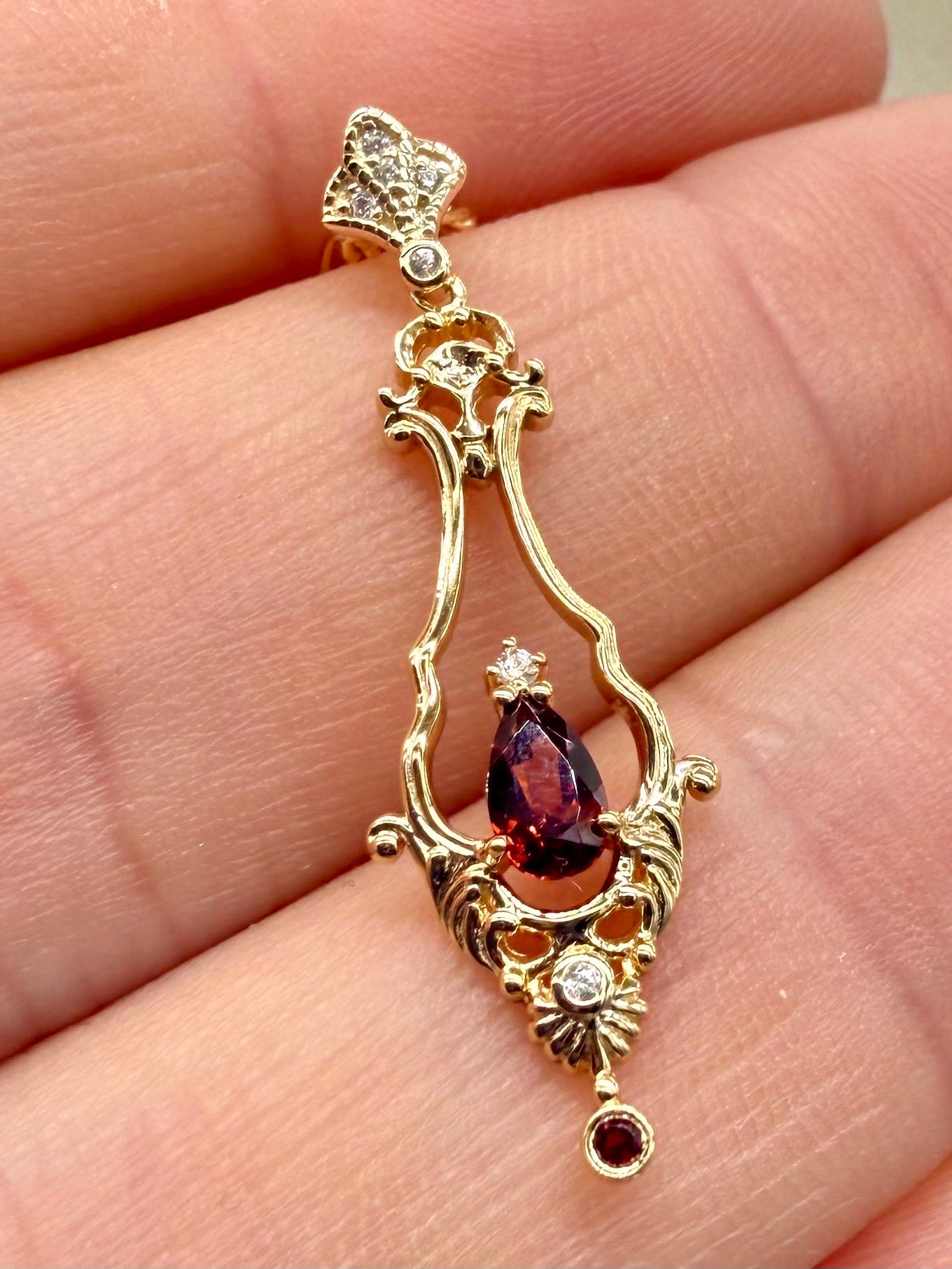 Garnet Lavalier Necklace: 14k Gold Vermeil and Italian Figaro Chain ...