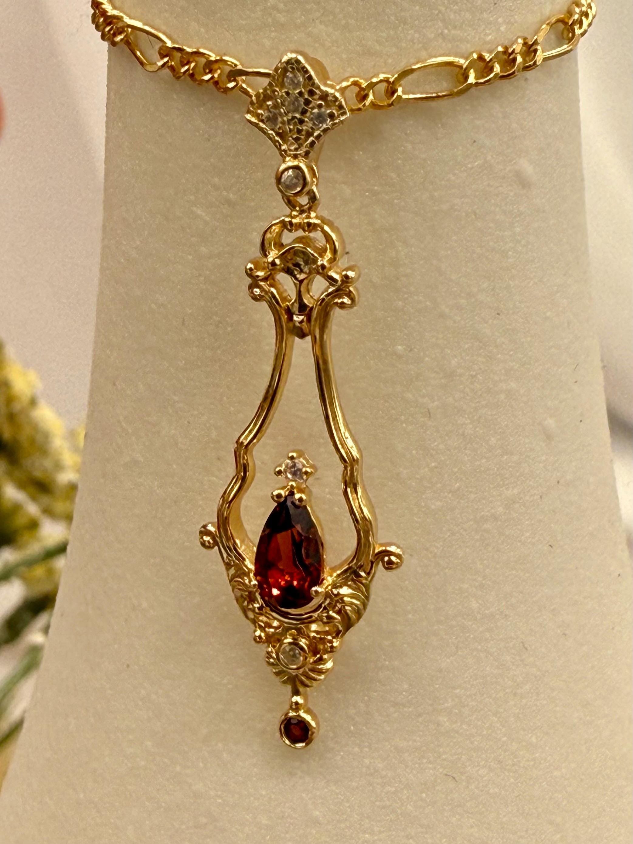 Garnet Lavalier Necklace: 14k Gold Vermeil and Italian Figaro Chain ...