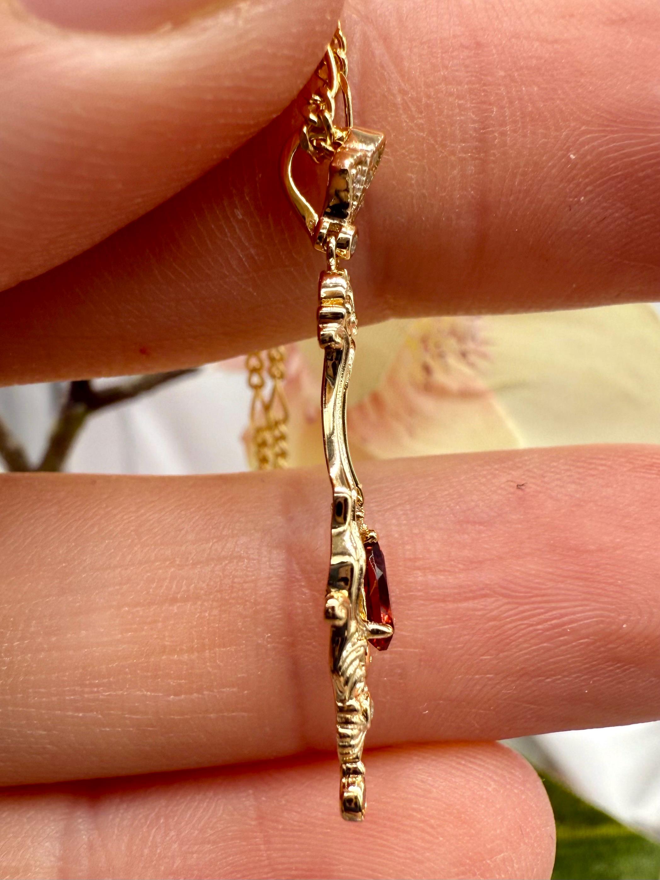 Garnet Lavalier Necklace: 14k Gold Vermeil and Italian Figaro Chain ...