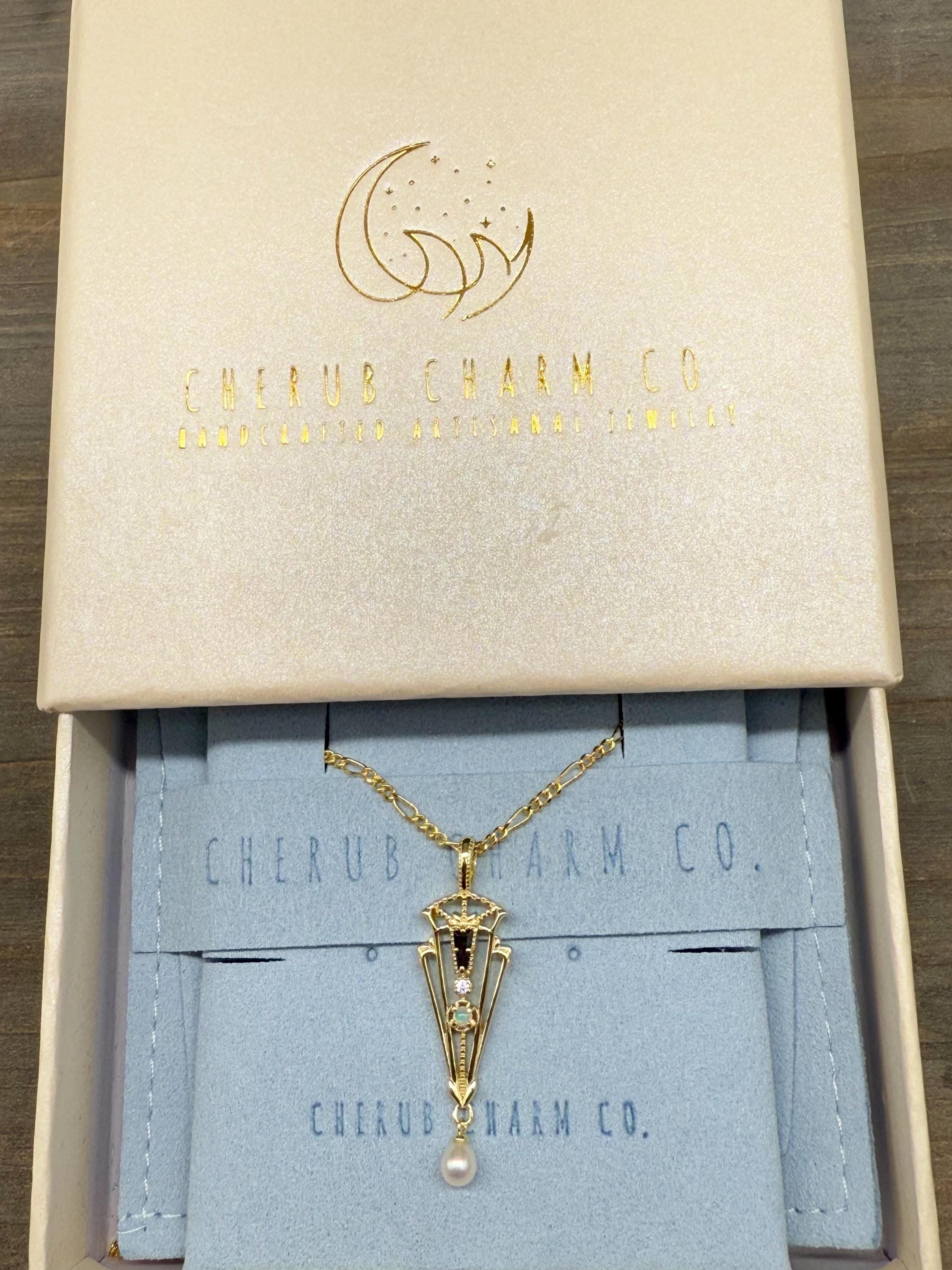 Vintage French Lavalier Necklace: 18k Gold Vermeil, Tourmaline & Pearl ...