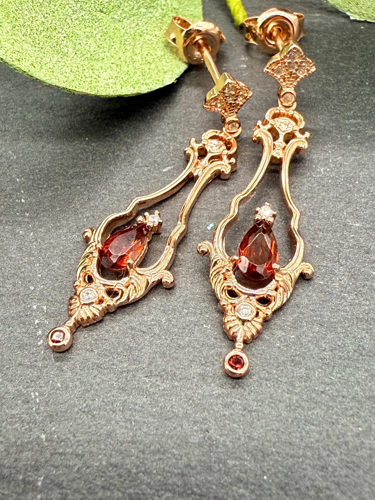 Rose Gold Vermeil Garnet Filigree Earrings: Art Nouveau Openwork ...