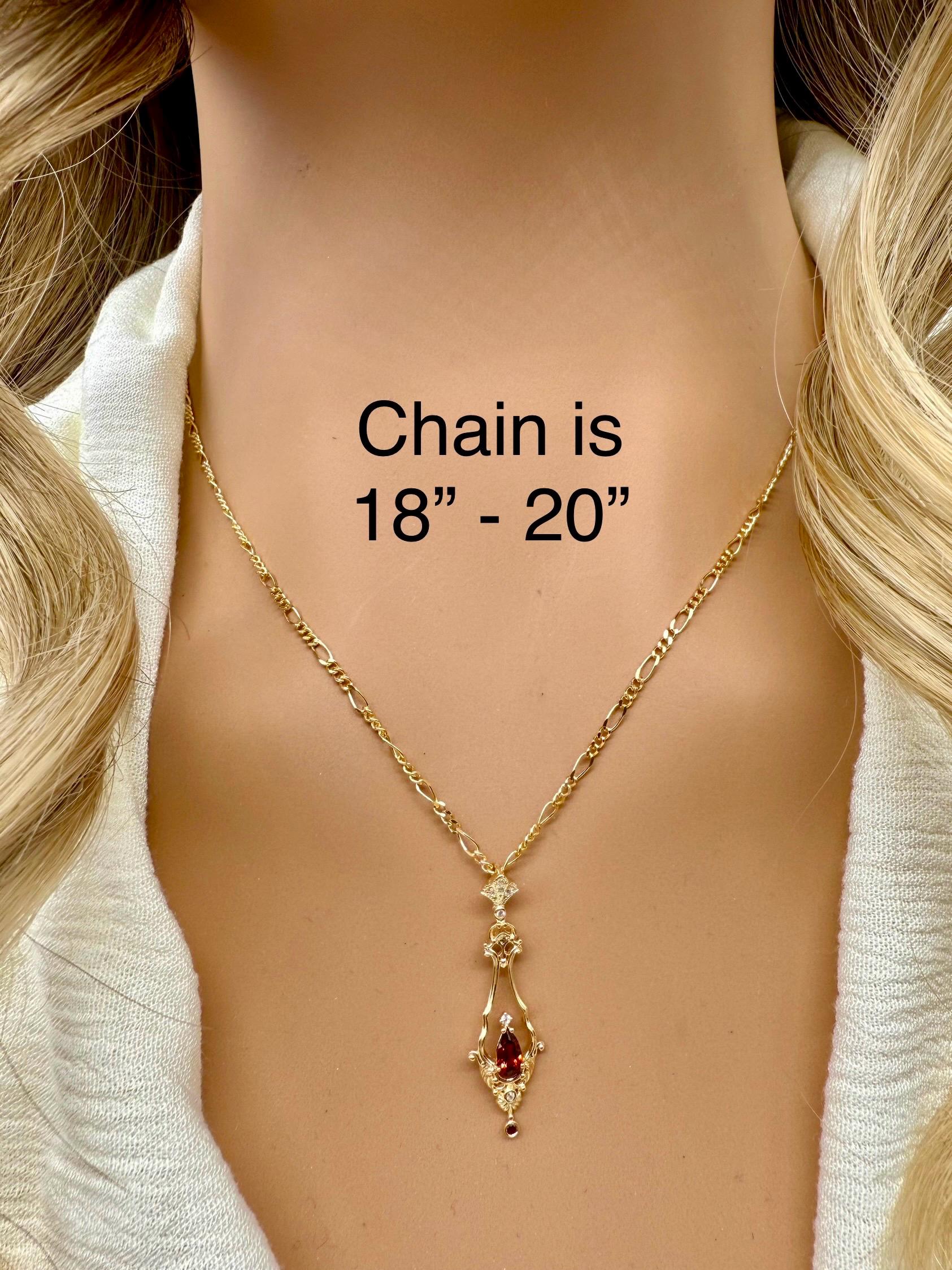 Garnet Lavalier Necklace: 14k Gold Vermeil and Italian Figaro Chain ...