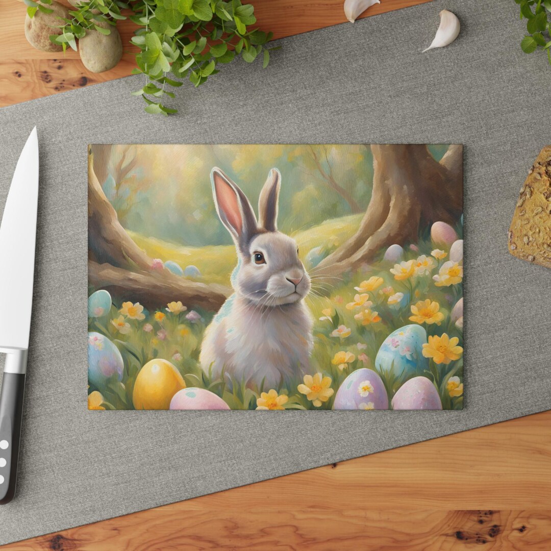 Easter Bunny Glass Cutting Board, Spring Kitchen Decor, Unique Gift for ...