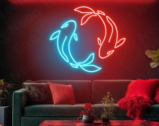 Yin Yang Koi Fishes, Koi Fish Neon Sign, Christmas Gift, Japanese Fish ...