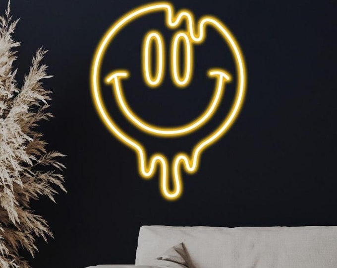 Smiley Neon Wall Art, Custom Neon Sign,melting Smile, Melting Smiley ...