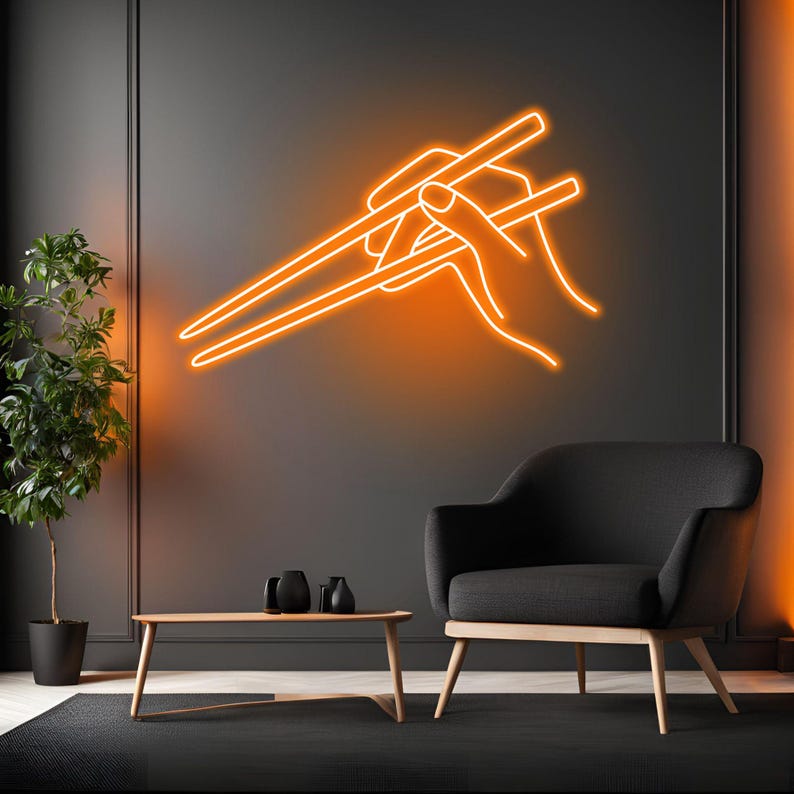 Sushi Stick Neon Sign, Sushi Roll Chopsticks Neon Led Light, Japanese ...