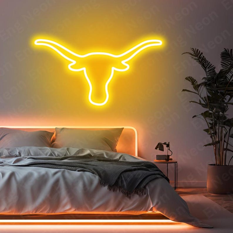 Longhorn Bull Neon Sign, Christmas Gift, Bull Head Led Neon, Texas Neon ...