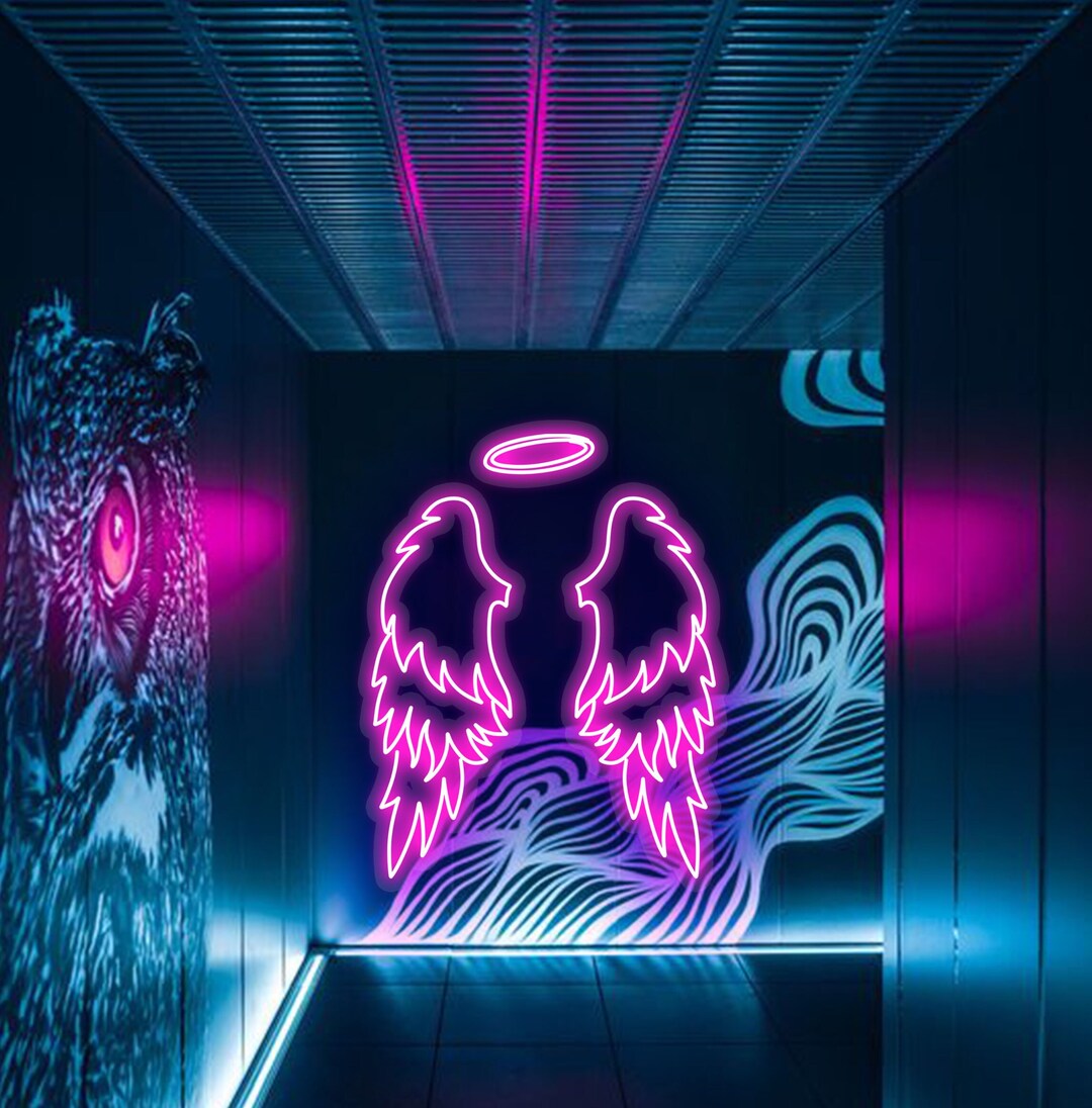 Angel Wings Neon Sign, Angel Sign, Party Decor, Party Backdrop, Bedroom ...